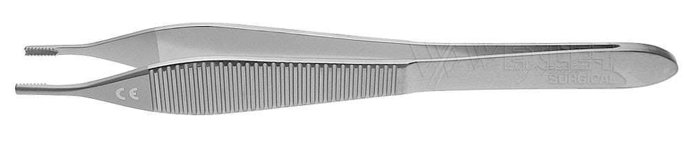 Adson-Brown Tissue Forceps - Straight tips w/Multiple teeth, Flat Handle, Stainless Steel, 4.75 ...